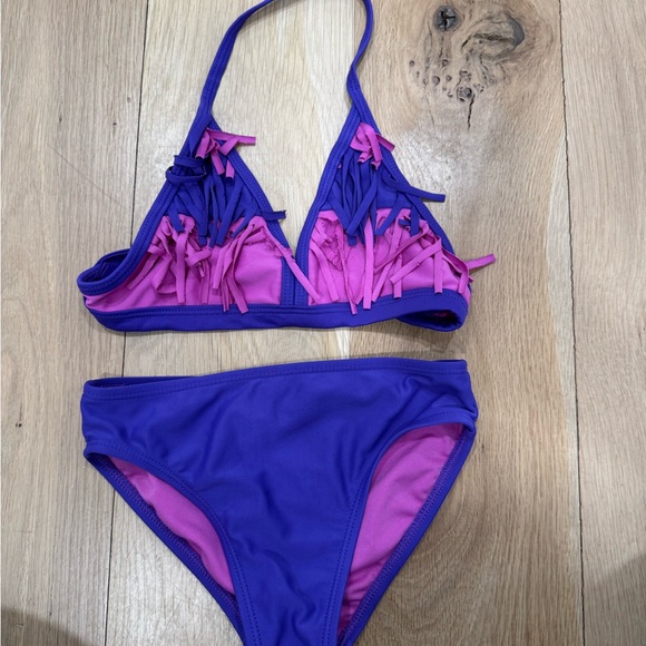 Swim | Purple And Pink Fringe Bikini Set | Poshmark